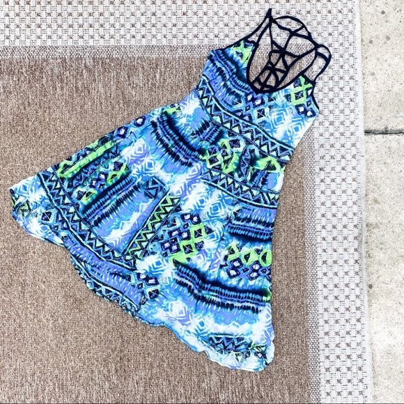 Dresses | Aztec Bright Green And Blue Dress | Poshmark